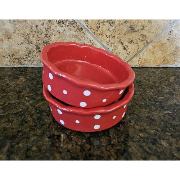 Temptations | Kitchen | Temptations Red Polka Dot 2oz Set Of 2 Round ...